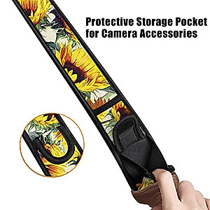 Fintie Camera Strap for All DSLR Camera, Universal Neck Shoulder Belt with Accessory Pockets for Canon, Nikon, Sony, Pentax, Sunflowers