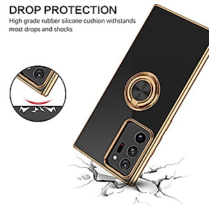 DUEDUE for Samsung Galaxy Note 20 Ultra Case with Ring Holder Kickstand 360 Degree Rotation Magnetic Car Finger Soft TPU Slim Cover Protective Phone Case for Samsung Note 20 Ultra 5G 6.9", Black