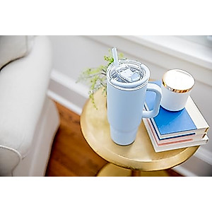 Ello Port 40oz Tumbler with Carry Loop & Integrated Handle, Vacuum Insulated Stainless Steel Reusable Water Bottle, Travel Mug with Leak Proof Lid & Straw for Iced Coffee & Tea, Halogen Blue