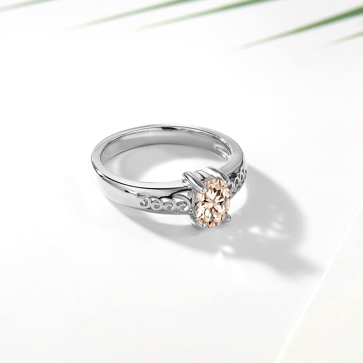 Gem Stone King 0.65 Ct Oval Peach Morganite 925 Sterling Silver Women's Ring (Size 5)