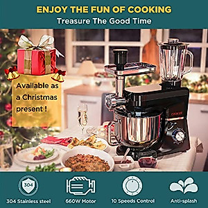 COOKLEE 6-IN-1 Stand Mixer, 8.5 Qt. Multifunctional Electric Kitchen Mixer with 9 Accessories for Most Home Cooks, SM-1507BM, Nero Nemesis Black
