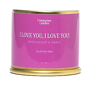 Companion Candles Pet Safe Wood Wick Candle - “I Love You, I Love You!” Sandalwood & Amber, Coconut Soy Wax Scented, Over 50 Hr Burn Time, Non-Toxic, Women-Owned, Made in USA (3 oz.)