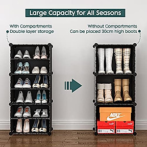 Jomifin Shoe Rack Storage Cabinet with Doors, Portable Shoes Organizer,Expandable Standing Rack, Storage Boots,Slippers,Shoes for Closet Hallway Bedroom Entryway (Black)