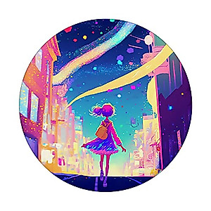 Cyberpunk Vaporwave Colorful Girl City Trippy Art PopSockets Swappable PopGrip
