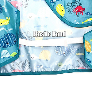 HIVVI Long Sleeve Baby Bib, Attaches to Highchair, Waterproof & Portable (Blue Seaworld)