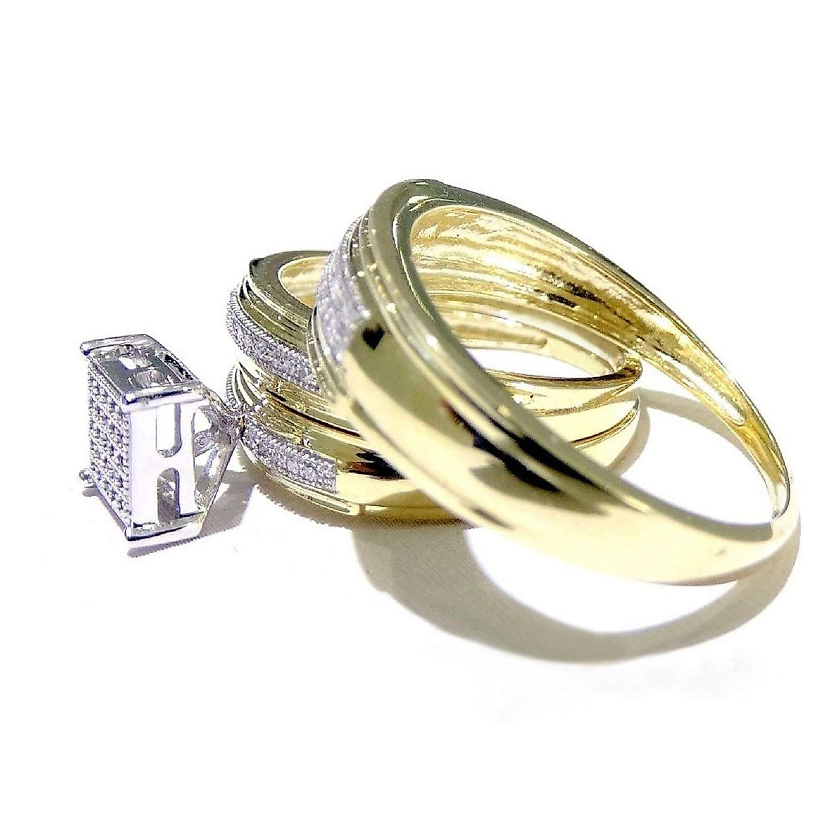 Rosie Collection Round Cut D/VVS 1 Diamond Men's Women's Matching Wedding Ring Set 14K Gold Over His Her Trio Ring Set Women's Size 10 & Men's Size 10