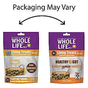 Whole Life Pet Living Treats for Cats – Healthy Gut with Chicken and Yogurt – Human Grade, Probiotics, Easy Digestion, Sensitive Stomachs - Made in The USA