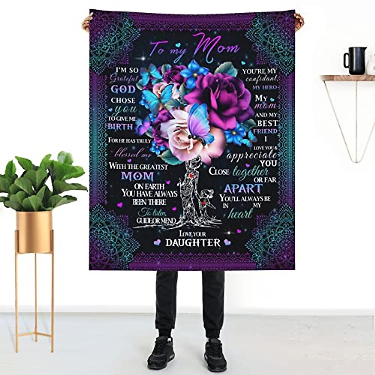 Joyloce to My Mom Blanket from Daughter, Mom Gifts for Mother's Day Birthday Christmas, Flannel Fleece Lightweight Soft Warm Throw Blankets for Home Office Sofa 50"X40" Gifts for Mom Mother