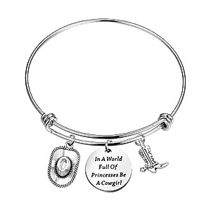 bobauna Cowgirl Boot Bracelet Country Western Jewelry In A World Full Of Princesses Be A Cowgirl Equestrian Gift (cowgirl bracelet)