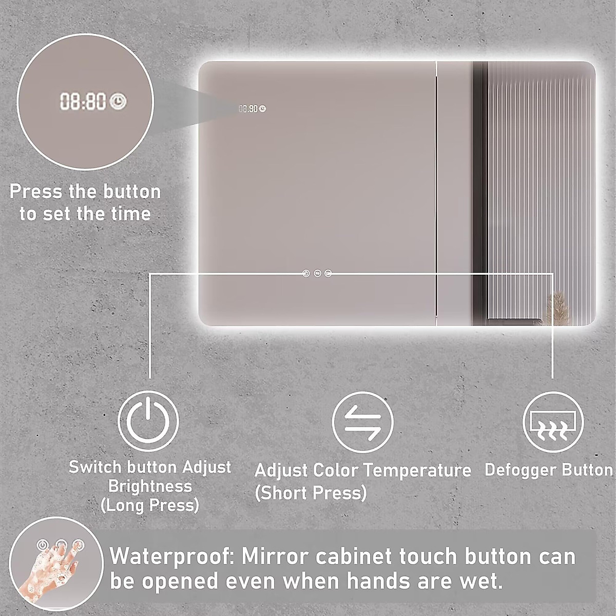 MIRPLUS Lighted Medicine Cabinet with Mirror for Bathroom, 24 x 36 inch Wall Mounted Bathroom Cabinet Touch Switch 3 Color Lights & Brightness Adjustment, Anti-Fog Time & Temp Display (Double Door)