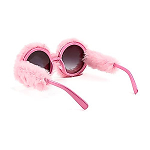 FEISEDY Women Plush Fuzzy Round Sunglasses Punk Soft Velvet Shades Ladies Handmade Party Cosplay Eyewear B2889