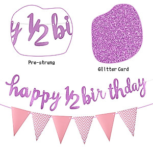 Happy 1/2 Birthday Banner Glitter Half Birthday 6 Months Happy Birthday Banner Happy Birthday Bunting Banner Birthday Party Decorations for Half Year Baby Shower, Pink
