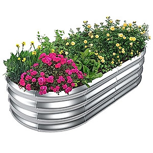 SnugNiture Galvanized Raised Garden Bed, 4x2x1ft Oval Metal Planter Box for Planting Outdoor Plants Vegetables