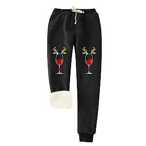 High Waisted Sweatpants for Women,Xmas Print Womens Sweatpants with Pockets Xmas Print Drawstring Workout Active Joggers Reindeer Print Straight Leg Baggy Sweatpants Black XL