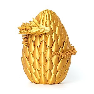 Flavery 3D Printed Easter Dragon Egg- Gold - Surprise Basket Essentials with 12" Flexible Crystal Dragon Inside, Easter Basket Stuffers, 3D Printed Gift Toy, Desk Executive Pet, Figurine Decor