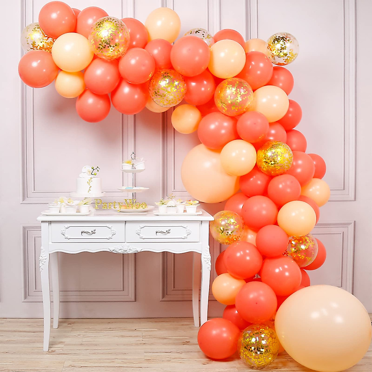 PartyWoo Coral Balloons, 60 pcs Coral Latex Balloons, Peach Balloons, Gold Confetti Balloons, Jumbo Peach Balloons for Coral Birthday Decorations, Coral Party Decorations, Coral Wedding Decorations