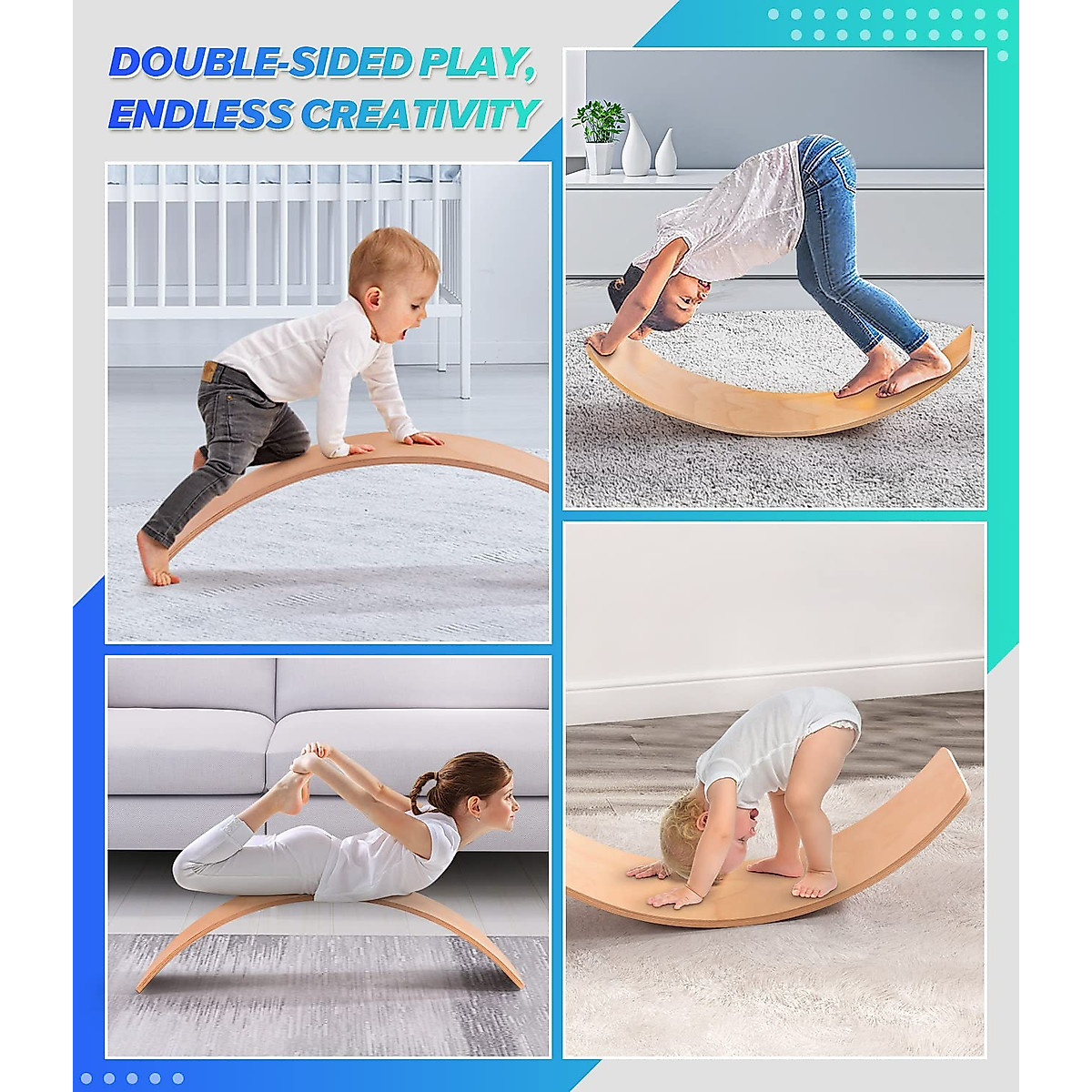 Wobble Balance Board, 37" Wooden Balance Board for Kids Toddlers & Adults - Quiet Felt & Non-Slip/ 13 Layers Thicker, Yoga Board for Classroom & Office Adult, Wooden Toys for Boys Girls Birthday Gifts