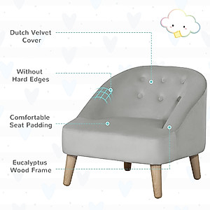 Qaba Kids Sofa Set, Toddler Chair, Sofa & Ottoman for Bedroom, Playroom, Children's Couch for 3-5 Years, Grey