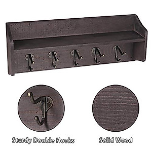 LAVIEVERT Coat Hooks with Storage Shelf Wall-Mounted, Rustic Wood Hanging Coat Rack with 5 Vintage Metal Hooks for Entryway, Living Room, Kitchen, Bathroom