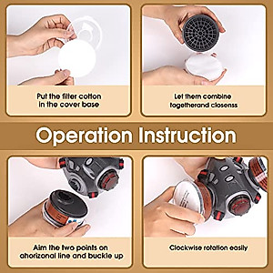Reusable Respirator Half Facepiece Cover w/Safety Goggles & Filters Against Dust Vapors Gas Pollen Chemicals Suitable for Painting Spraying Sanding Welding Woodworking Epoxy Resin & Other Protection