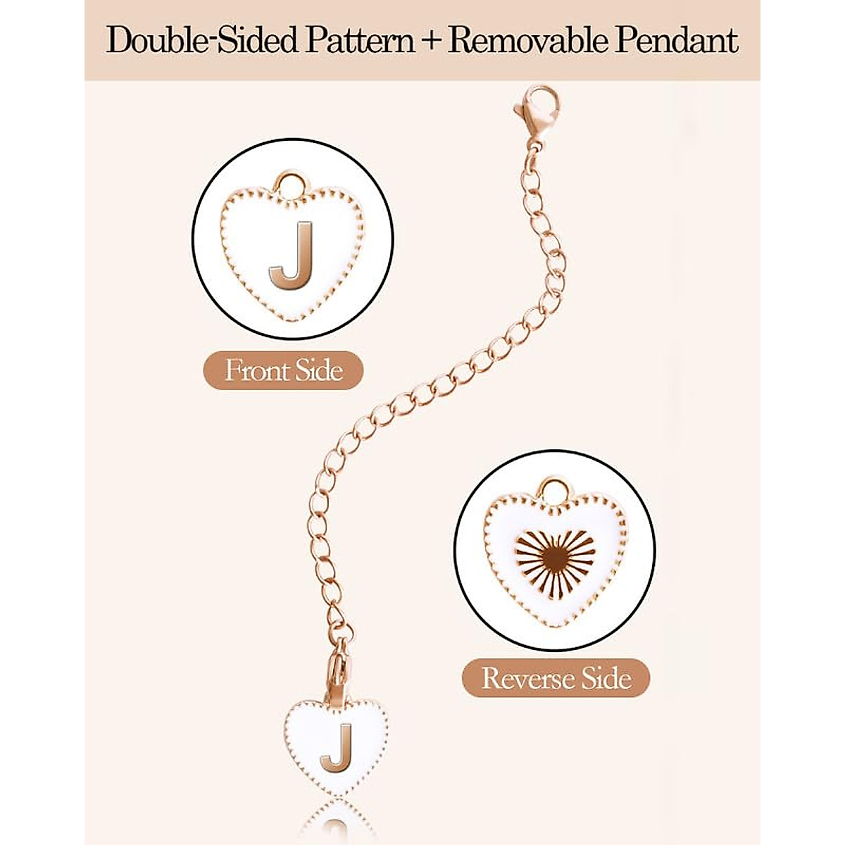 OriJoy Letter Charm Accessories for Stanley Cup, Name ID Letter Handle Charm For Stanley/Simple Modern Tumbler, Heart Shape Initial Identification Charms（J）