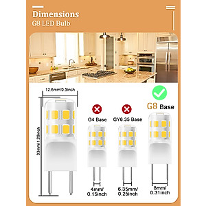 Lacnooe G8 Led Bulb Dimmable, 3W T4 Led Bulb, 20-25W Halogen Equivalent, Warm White 3000K, 120V Puck Light Bulbs for Under Cabinet Light, Under Counter Kitchen Lighting, 6-Pack