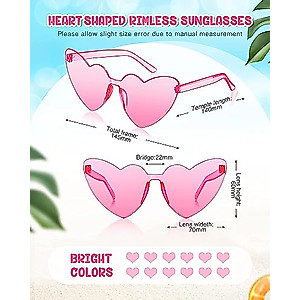 Chicpop 8 Pack Heart Sunglasses for Women Rimless Heart Shape Sunglasses Heart Glasses Party Favors for Adult