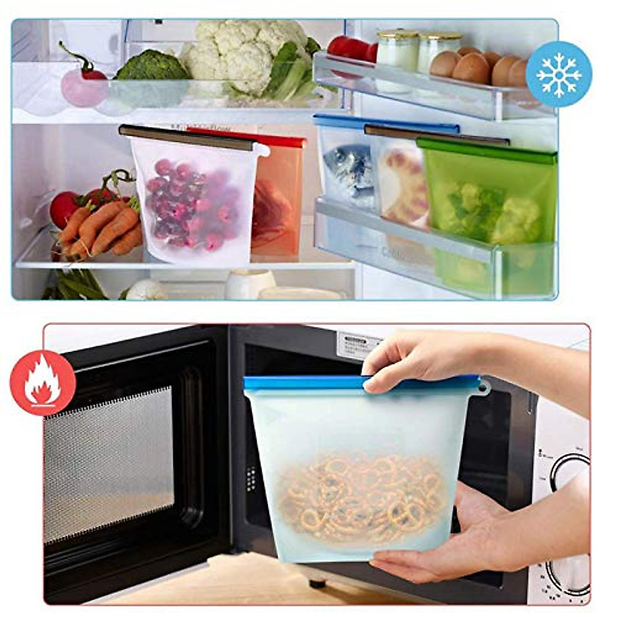 Reusable Silicone Food Storage Bags 4 Pack 500ML/16oz, Sandwich Containers, Stand Up Freezer and Fridge Storage, Microwavable, Dishwasher Friendly, kitchen Organization Silicone Reusable Bags