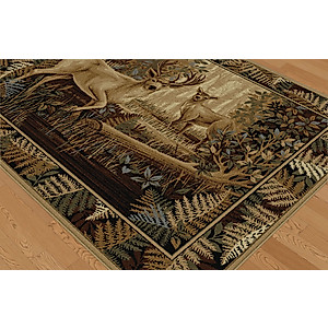 Fern Deer Novelty Lodge Pattern Beige Rectangle Area Rug, 5' x 7'
