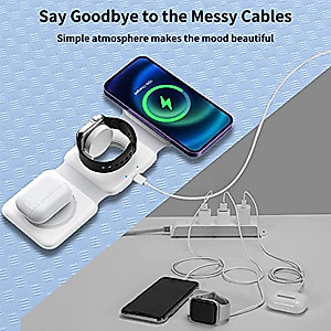 BeTIM 3 in 1 Wireless Charger, Magnetic Foldable 3 in 1 Charging Station,Fast Wireless Charging Pad, Compatible with iPhone 14/Pro/Max/Plus/13/12/XR/XS/X/8Plus Series, iWatch, AirPods 3/2/Pro (White)