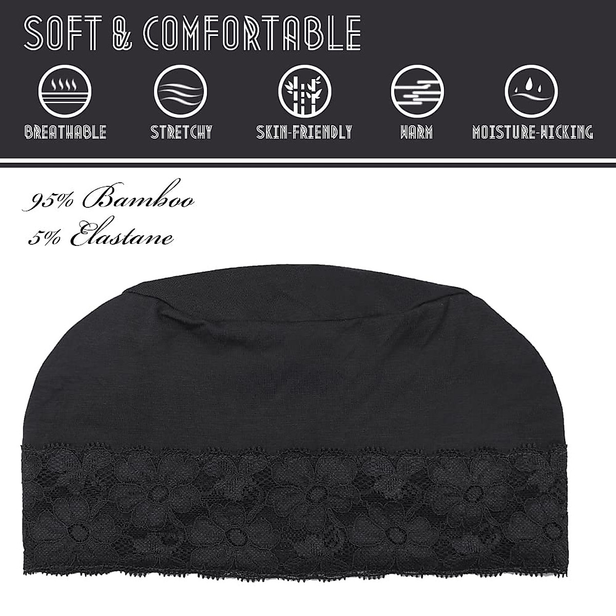 Alnorm Chemo Scarves for Women Sleep Hats for Cancer Patients Black