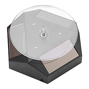 Rotating Display Stand Solar, 360 Rotating Solar Power Showcase LED Light Turntable Watch Jewelry Ring Display Stand for Jewelry Watch Mobile Phones Ring Display (Black)