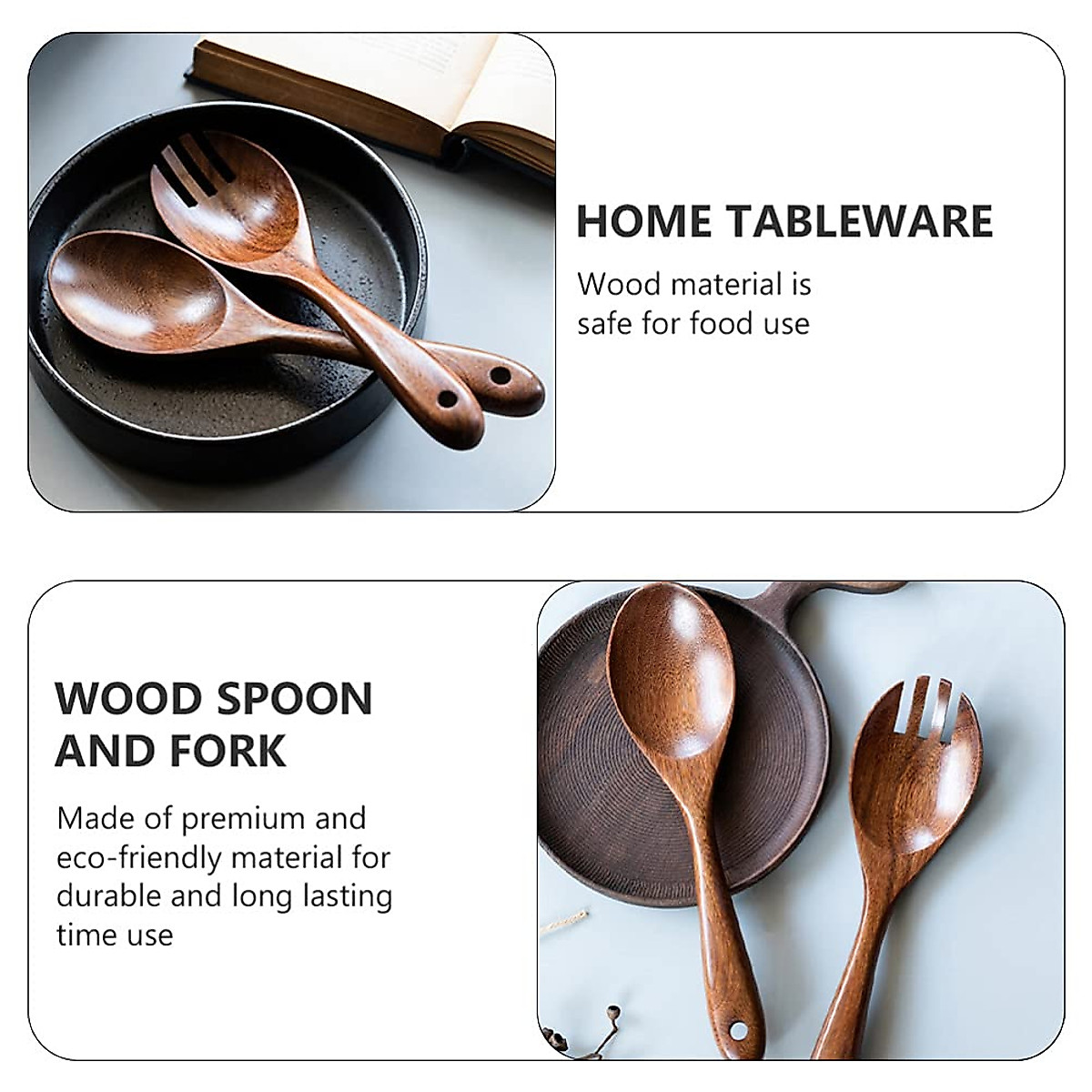 Hemoton Griddle 2pcs Wooden Salad Spoon Household Tablespoon Kitchen Utensils