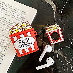 For Airpods Case, Cute 3D Airpods 1&2 Gen Cover with Finger Strap Silicone Rechargeable Headphone case for Apple AirPods 1st/2nd, Shockproof, Anti-Fall and Dustproof Protective (Popcorn and Hamburger)