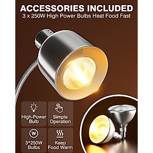 PYY Food Heat Lamp, Commercial Food Warmer, 2-Head Food Warming Light, 500W Portable Electric Heating Lamp, Stainless Steel Catering Food Warming Lamp for Restaurant Kitchen Cafeteria