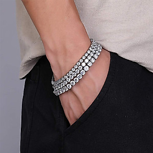 18k White Gold Plated 5.0 Cubic Zirconia Tennis Bracelet 7.5 inch for Men and Women