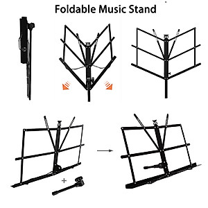EASTROCK Folding Music Sheet Stand 2 in 1 Dual-Use Portable Foldable Music Stand Desktop Book Stand with Carrying Bag, Lightweight Metal Music Stand Holder Suitable for Instrumental Performance