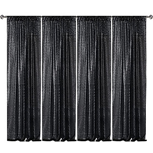 Sugargirl Halloween Black Sequin Backdrop Curtain 4 Panels 2FTx8FT Glitter Black Background Drapes Sparkle Photography Backdrop for Party Wedding Birthday Wall Decoration