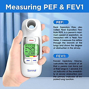 Spirometer with Risk Indicator & 300 Records Storage Function, Portable Peak Flow Meter with Tracking App and Bluetooth Tests PEF & FEV1, Asthma COPD & Other Lung Conditions Monitor for Kids Adults