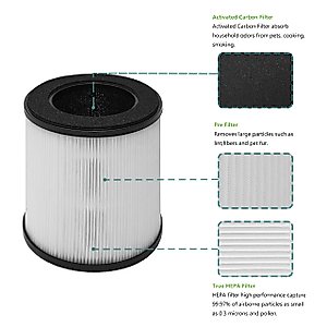 Basum B-D02L Replacement Filter, Compatible with MOOKA and KOIOS B-D02L Air Purifier, 3-in 1 H13 True HEPA Filter, 2 Pack, 2 Count (Pack of 1)