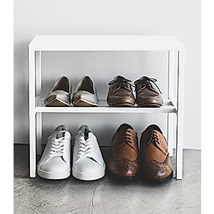 Yamazaki Home 2-Tier Entryway Organizer | Steel | Shoe Rack, One Size, White