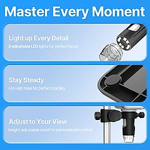 Digital Microscope, 4.3" LCD USB Coin Microscope, 1000X 1080P Error Coin Magnifier with 8 Adjustable LED Lights, PC View, Compatible with Windows for Adults Kids
