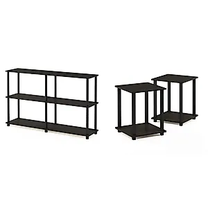Furinno Turn-N-Tube 3-Tier Double Size Storage Display Rack, Espresso/Black Simplistic Set of 2 End Table, Espresso/Black