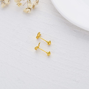 SISGEM 18k Yellow Gold Butterfly Earrings Screw Back, 18 Carat Gold Studs for Women