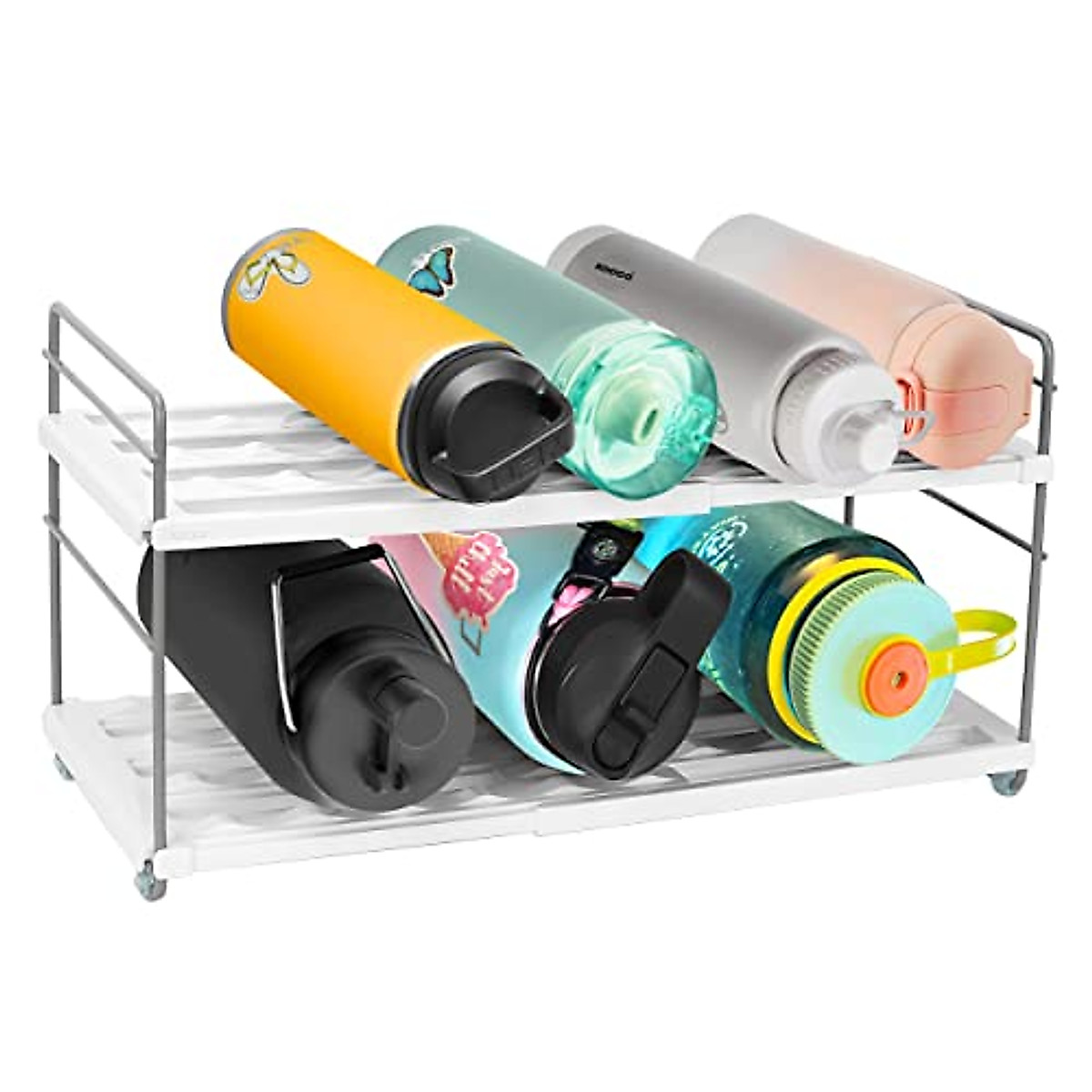 Expandable Water Bottle Organizer for Cabinet, Water Bottle Holder Storage Rack for Kitchen Pantry Organization, Height & Width Adjustable Cup Bottle Holder Shelf Organizers, Hold Up to 10 Bottles