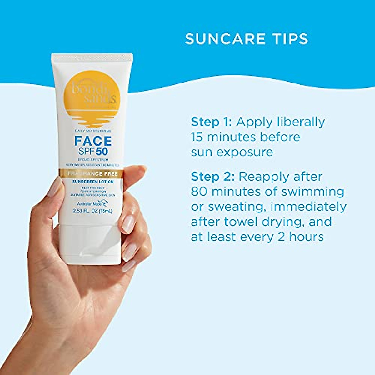 Bondi Sands Fragrance Free Daily Sunscreen Face Lotion SPF 50 | Hydrating UVA + UVB Protection, Non-Greasy, Gentle, Water Resistant | 2.53 Oz/75 mL