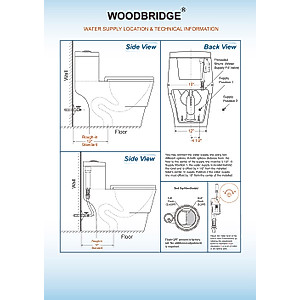 WOODBRIDGEE One Piece Toilet with Soft Closing Seat, Chair Height, 1.28 GPF Dual, Water Sensed, 1000 Gram MaP Flushing Score Toilet with Chorme Button, White,T0001-F-C
