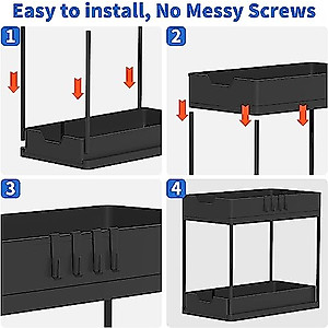 2 Pack Double Sliding Under Sink Organizers and Storage, Two Tier Bathroom Storage and organization, Under Cabinet Organizer with Hooks Hanging, Home Organization, Black