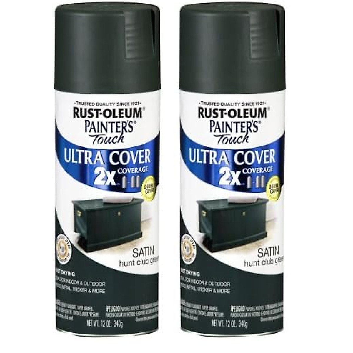 Rust-Oleum 249074 Painter's Touch 2X Ultra Cover Spray Paint, 12 oz, Satin Hunt Club Green (Pack of 2)
