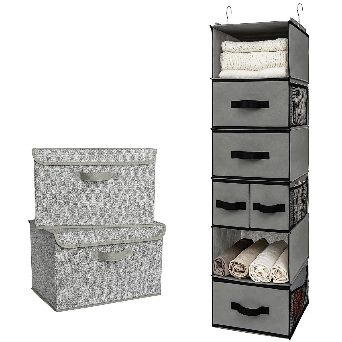 GRANNY SAYS Bundle of 2-Pack Clothing Storage Bins with Lids & 1-Pack Hanging Storage Shelves for Organizing